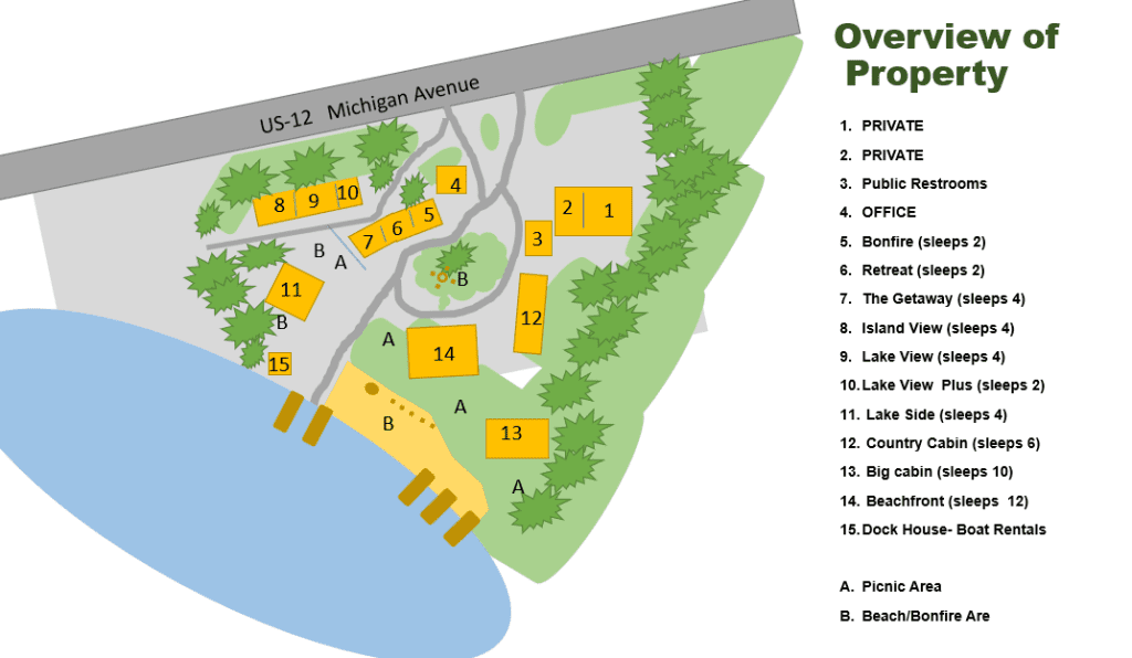Resort Map - Lake Vacation Packages - Evans Lake Resort